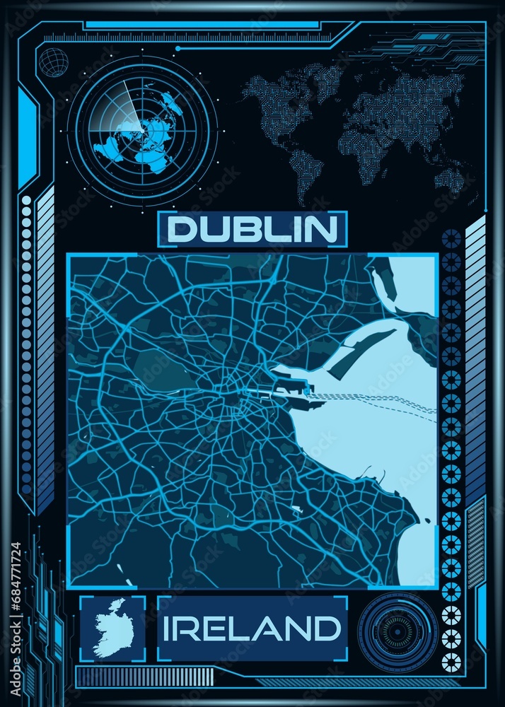 AI-generated illustration of a map of DUBLIN with an illustration of a ...