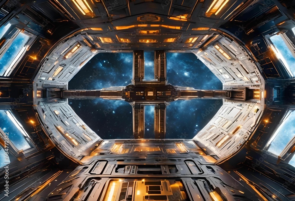 AI generated illustration of a spaceship cockpit to reveal the vastness ...