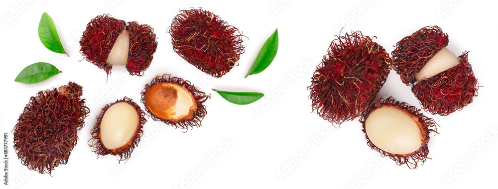 rambutan with leaves isolated on white background with copy space for ...