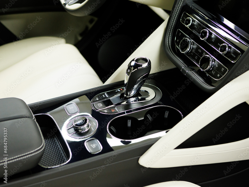 Modern luxury interior of car with leather seats big multimedia monitor ...