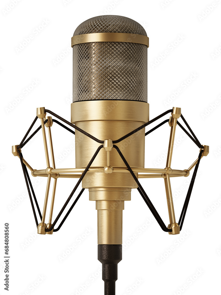 Vintage brass microphone on retro background. Transparent background ...