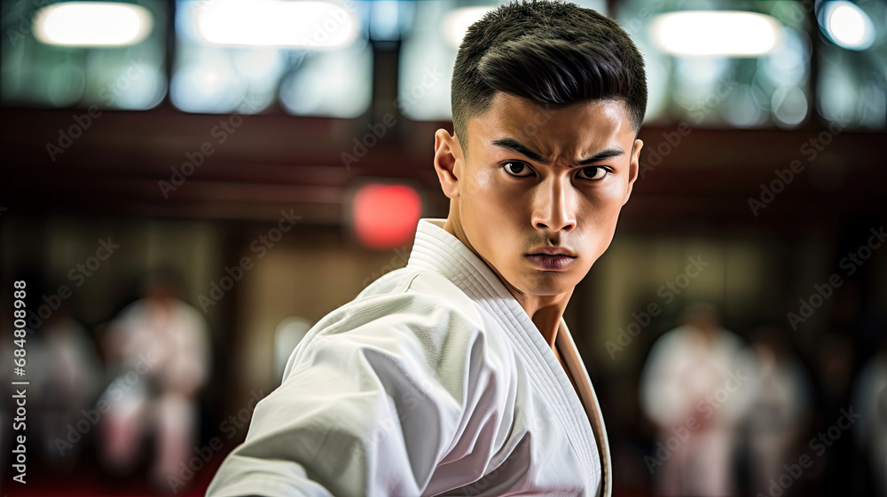 Karateka's determination in rapid strikes flawless technique vivid dojo ...