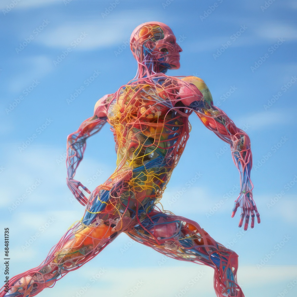 Walking body showing inner organs and veins created with Generative AI ...