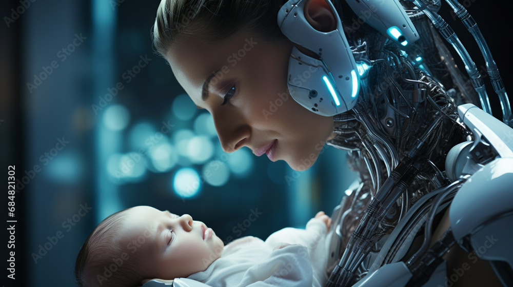 humanoid android robot with artificial intelligence or transhumanism ...