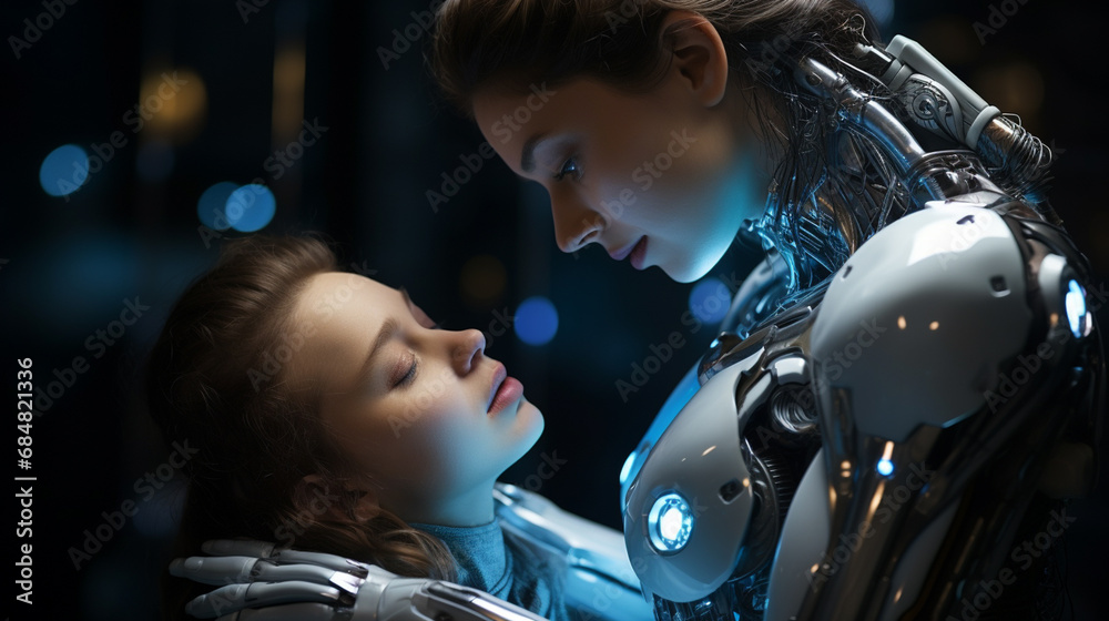 humanoid android robot with artificial intelligence or transhumanism ...