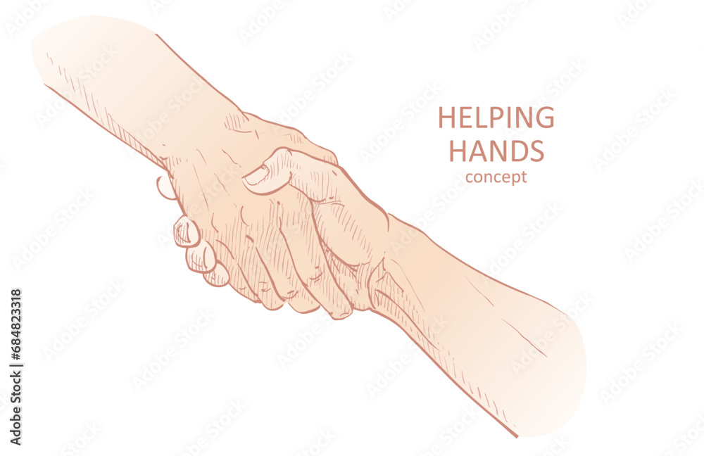 Vector Helping hand concept. Gesture, sign of help and hope. Two hands taking each other ...