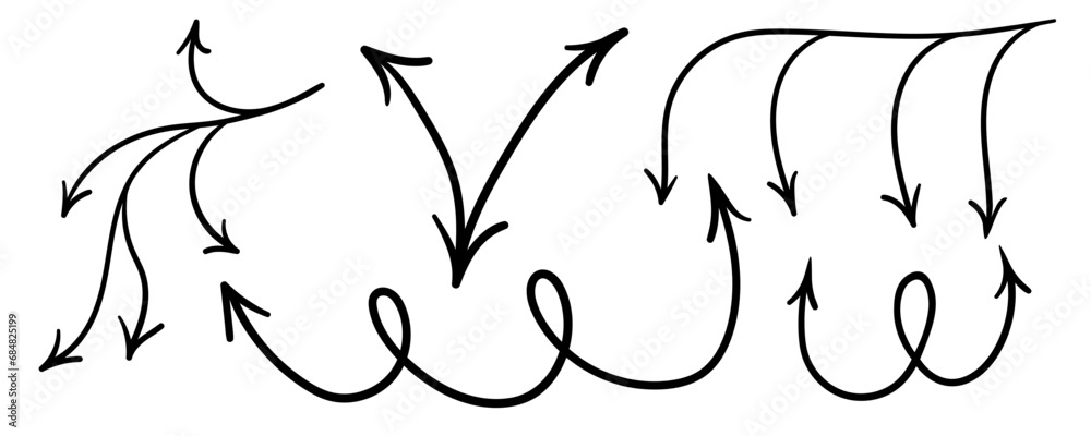 simple black arrow set in vector. pointer icon in doodle style ...