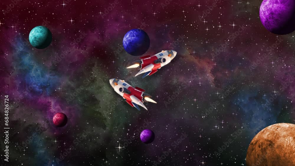 2d Cartoon Animation Of Rocket Flying In Space Kids Cartoon Background ...