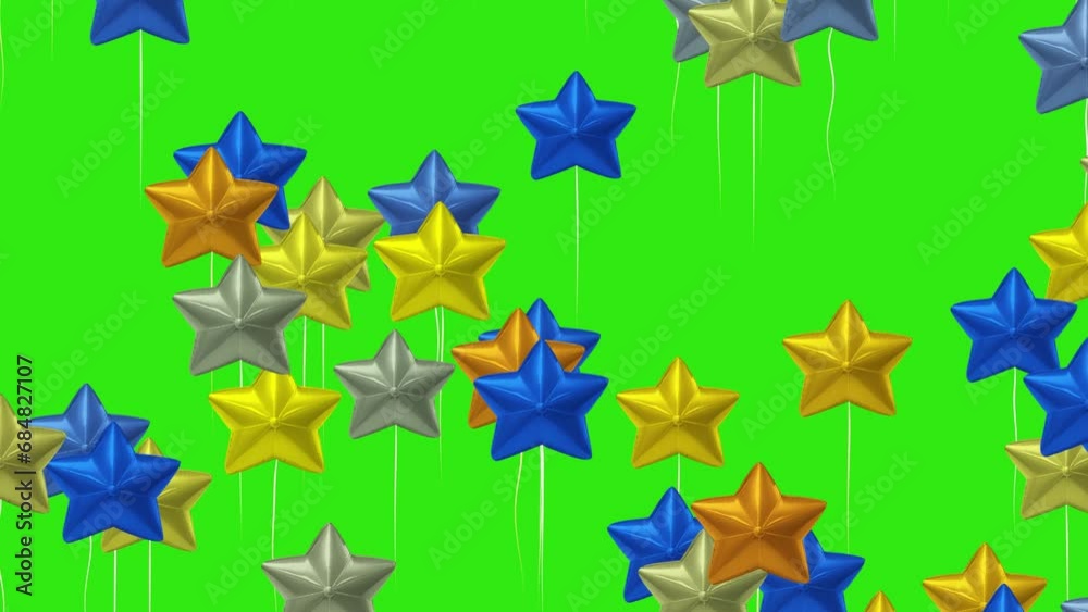 Star Shape Balloon Flying In The Air On Green Screen, Stars Shape ...