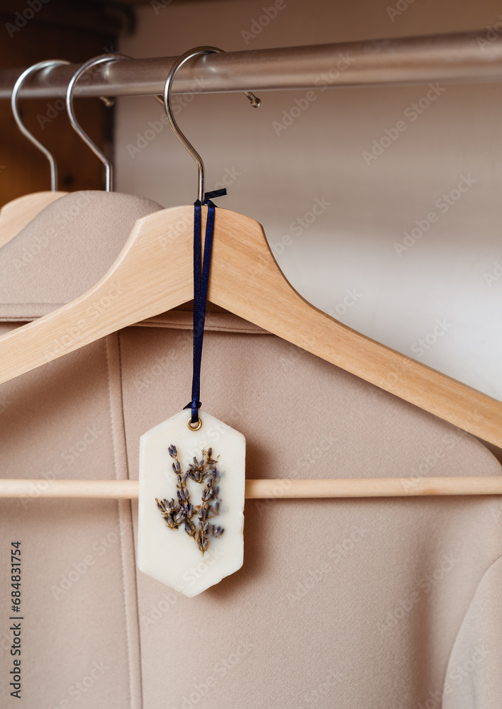 Natural handmade scented soy wax lavender sachet hanging on clothes ...