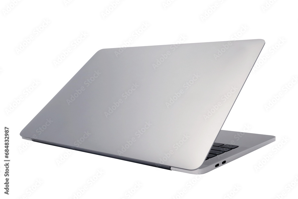Back view of laptop half closed on transparent background png Stock ...