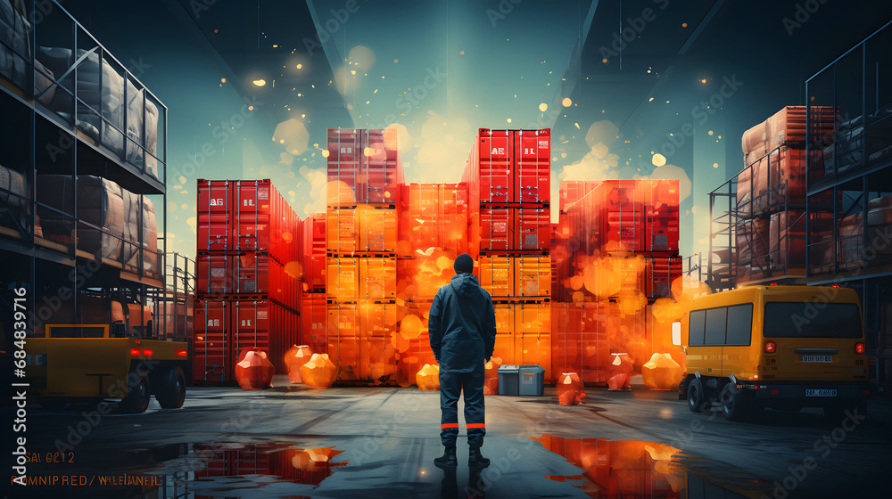 Hazardous substance concept safety officer pointing on explosives icon ...