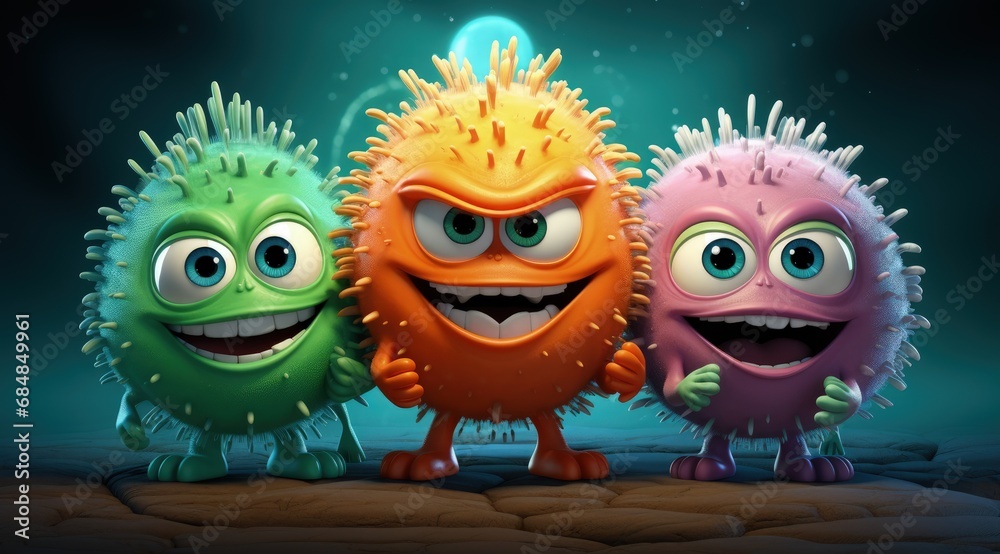 Cartoon characters cute, funny evil viruses, whimsical and infectious ...