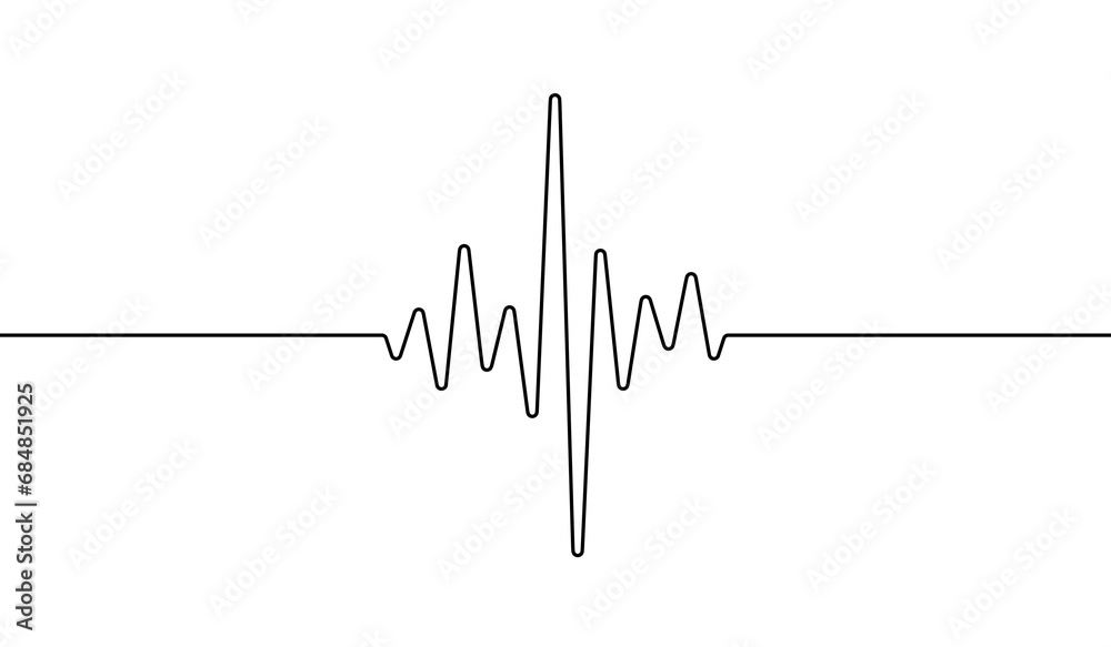 Heart beat one line. Continuous lines heart beats drawing. Wave pulse ...