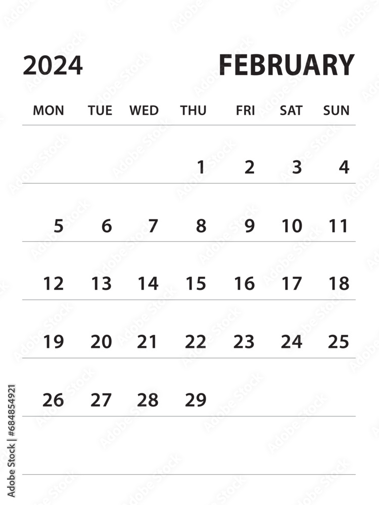 February 2024-Calendar 2024 template vector on white background, week ...