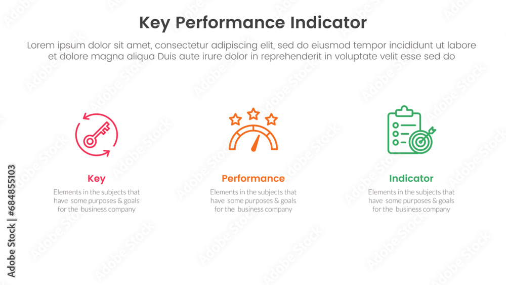 kpi key performance indicator infographic 3 point stage template with ...
