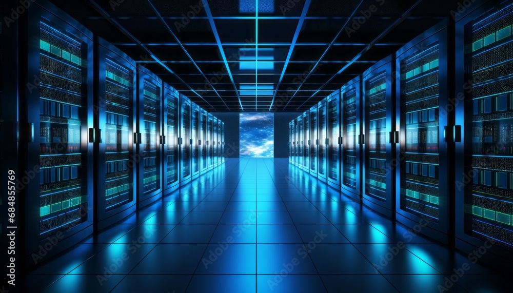 Modern data center state of the art server racks with neat organization ...