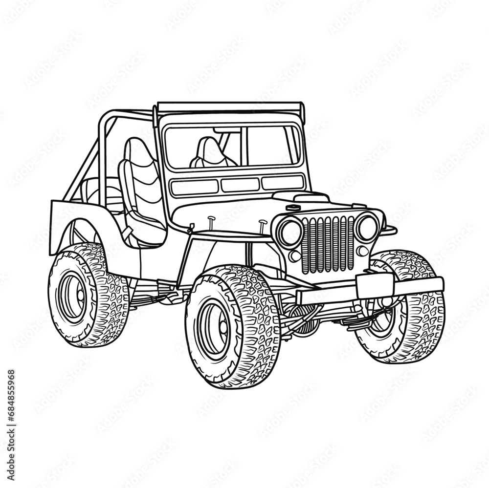 Military vehicle vector army 4X4 car vector illustration line art, Hand ...
