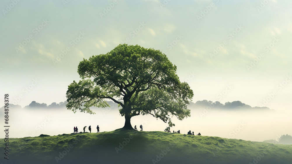 tree of life, green nature background, landscape with a large tree with ...