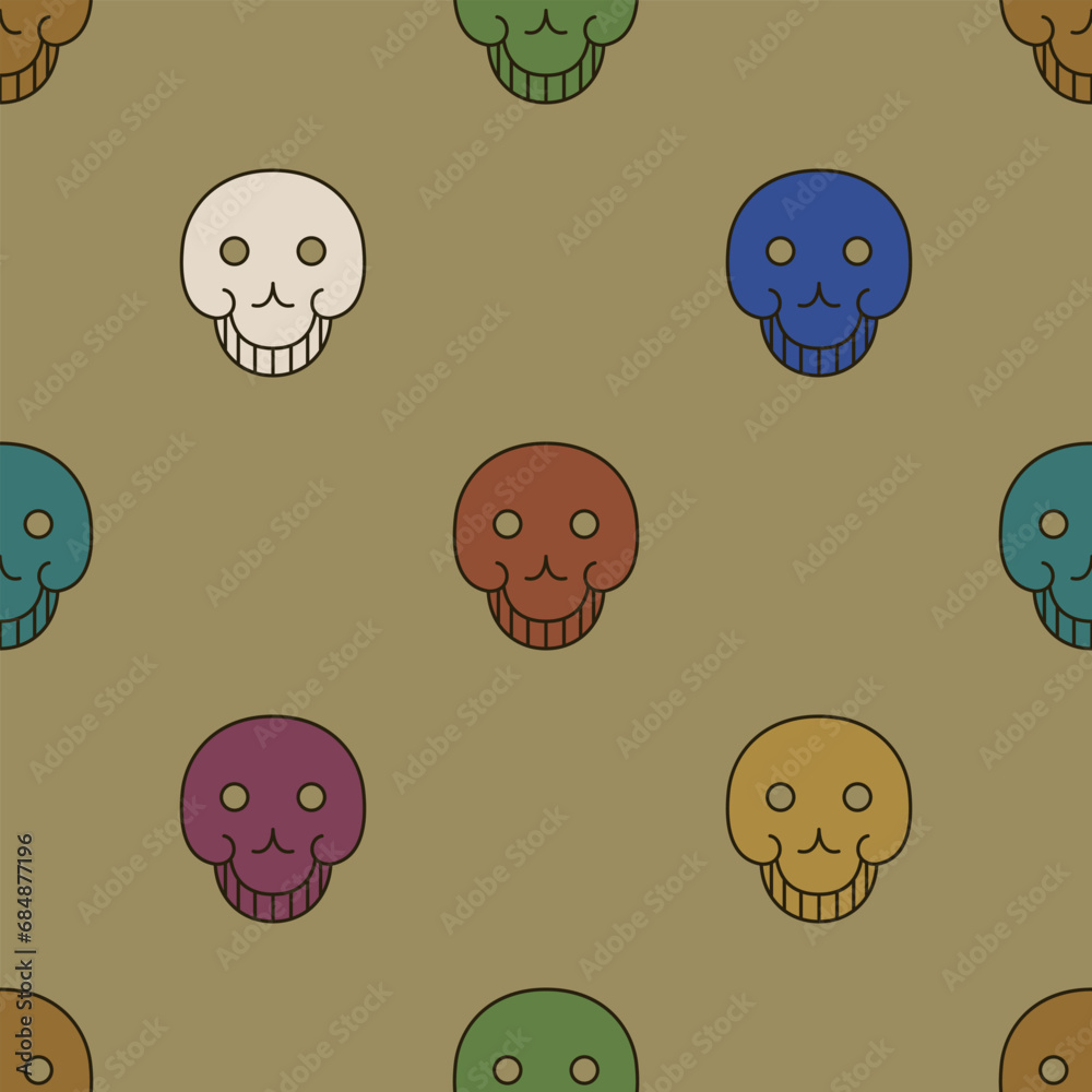 Seamless polka dot pattern with human skulls. Día de Muertos design ...