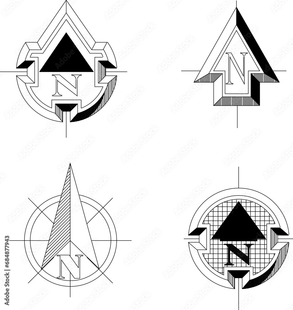 vector illustration sketch design of north cardinal direction logo ...