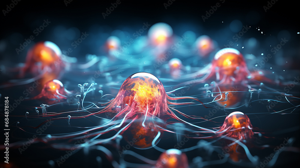 ภาพประกอบสต็อก neurons under strong magnification, neural network live ...