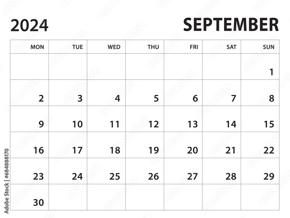 Calendar 2024 template - September 2024 vector on white background ...