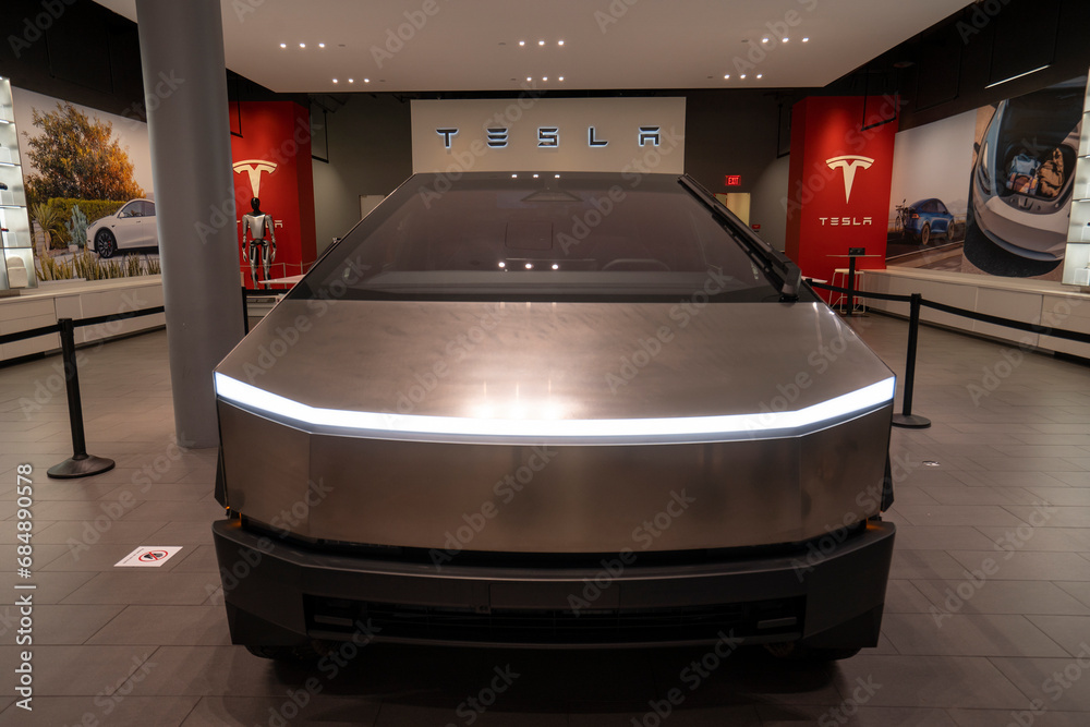 San Jose, CA, USA - Nov 24, 2023: Front view of the new Tesla ...