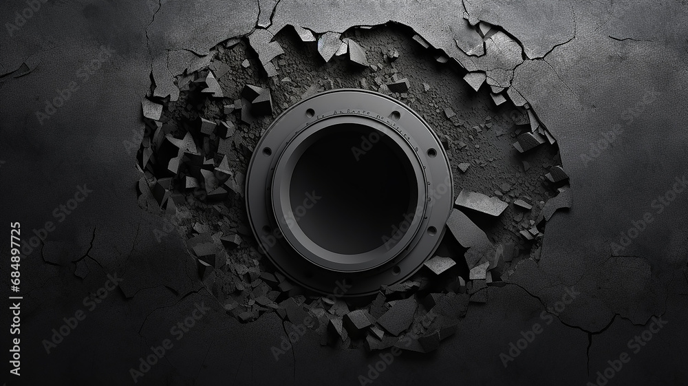 loud background music, cracks on the destroyed speaker from the ...