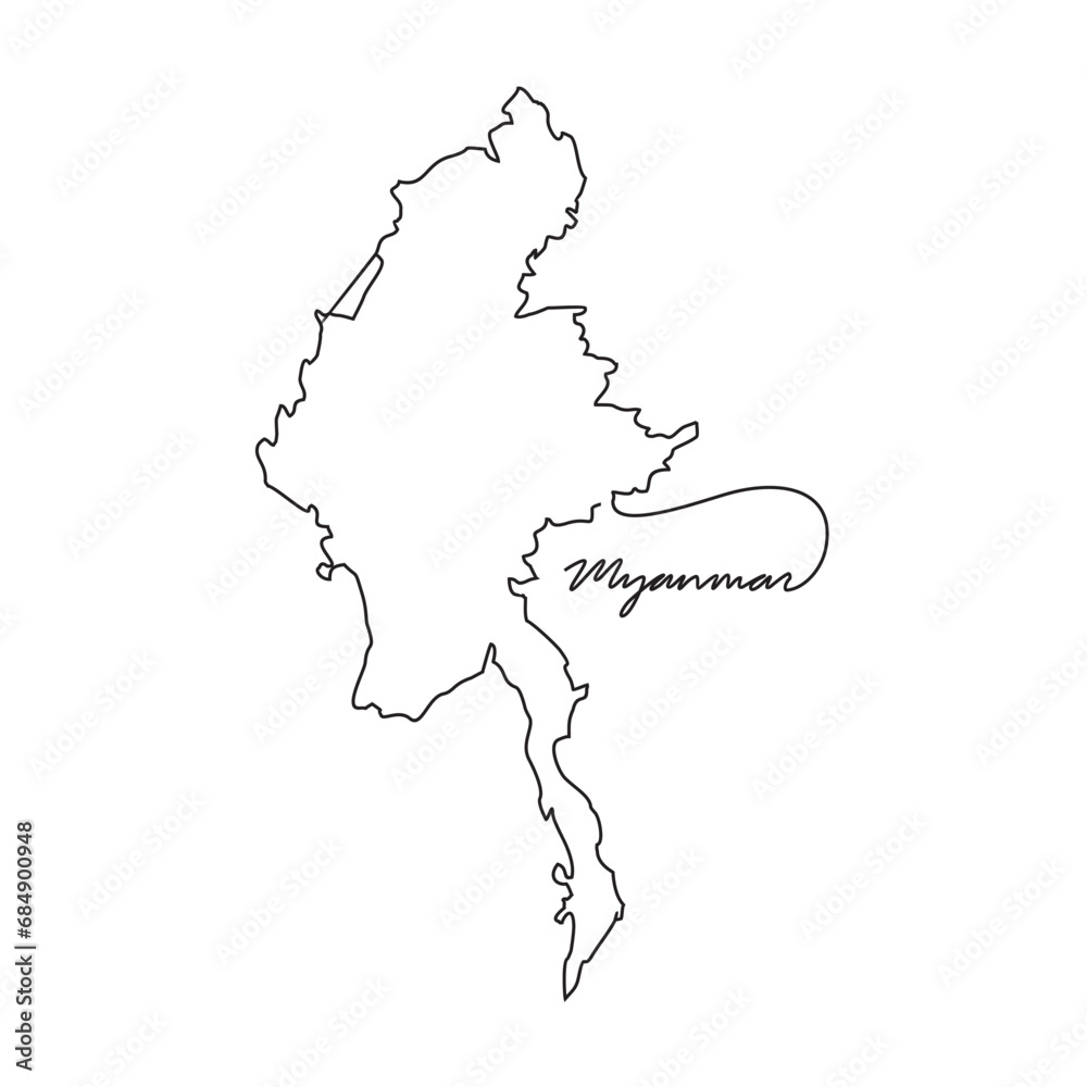 One continuous line drawing of country Map for Myanmar vector ...