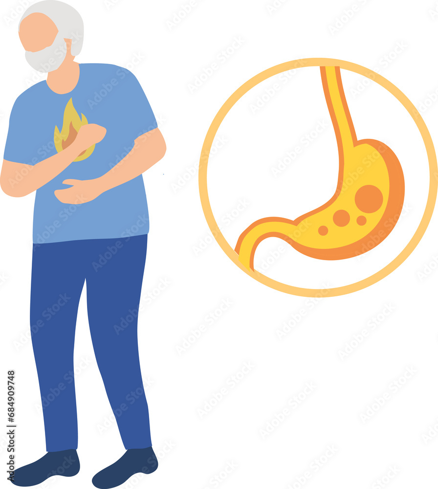 Elderly suffering from GERD gastroesophageal reflux acid stomach ...