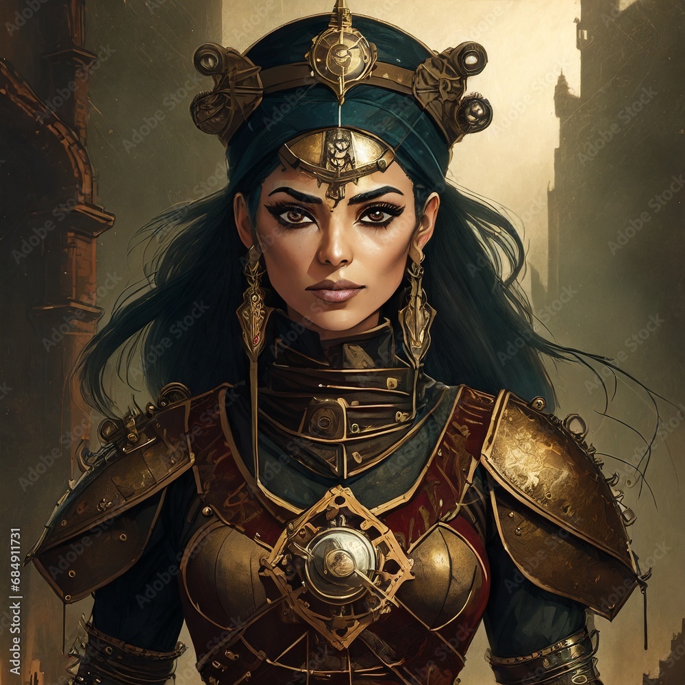 steampunk female warrior with dark gritty background and gothic theme ...