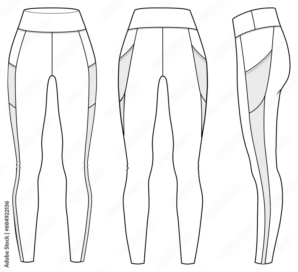 women's legging Fashion Flat Sketch Vector Illustration, CAD, Technical ...