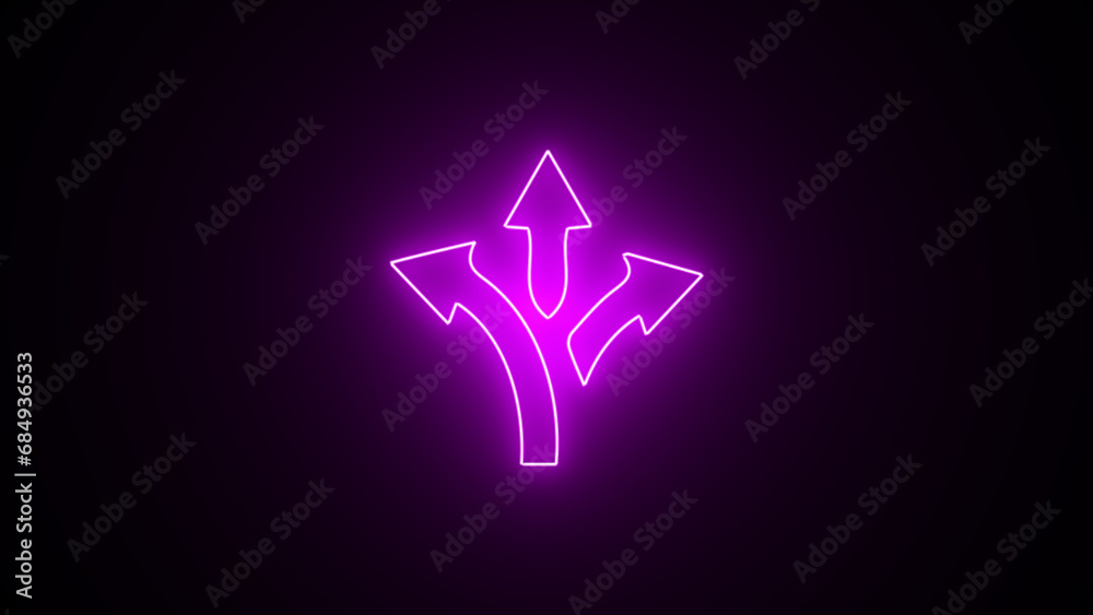 neon all direction arrow icon. glowing way direction arrow sign. three ...