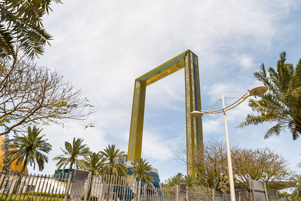 The famous Dubai Golden Frame of the Dubai city, United Arab Emirates ...