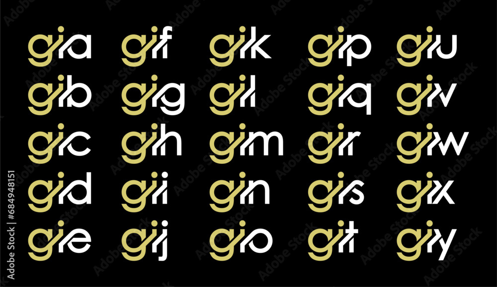Vetor de GIA, GIB, GIC, GID, GIE, GIF, GIG, GIH, GII, GIJ, GIK, GIL ...