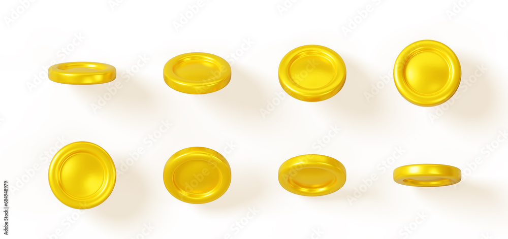 Gold coins turn animation 3d render set. Game, casino cartoon icons of ...