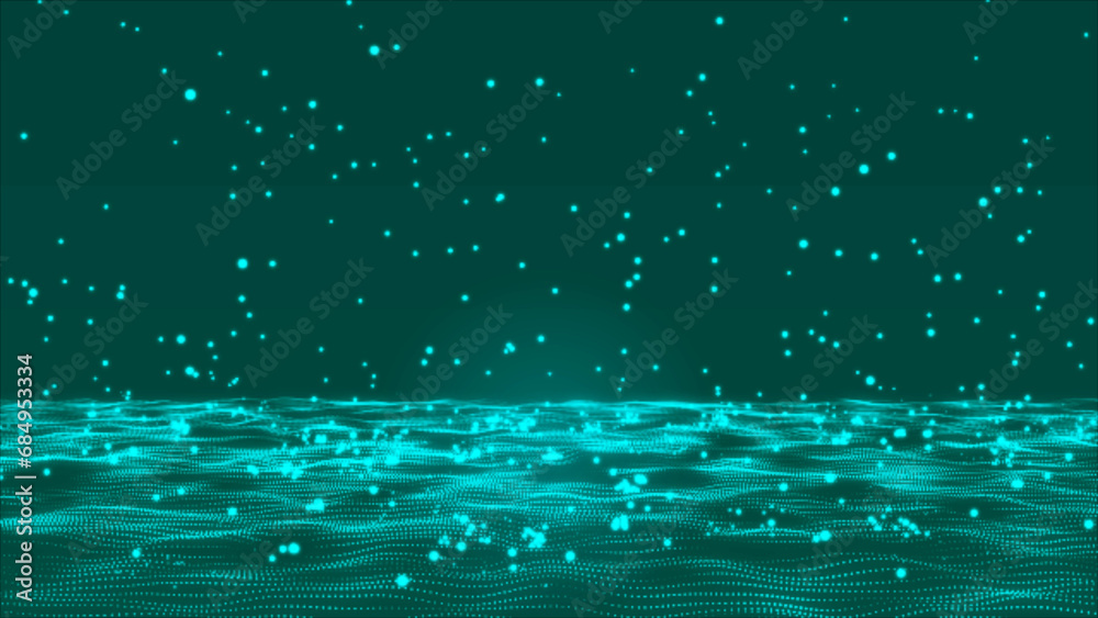 Abstract Hi-Tech bouncing light blue particles background. Blue sphere ...