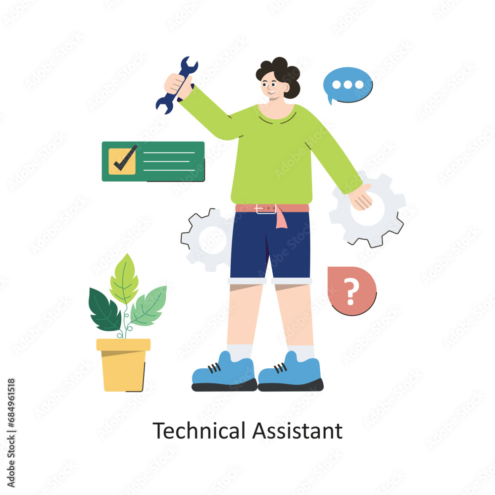 Technical Assistant vector Flat Design illustration. Symbol on White ...
