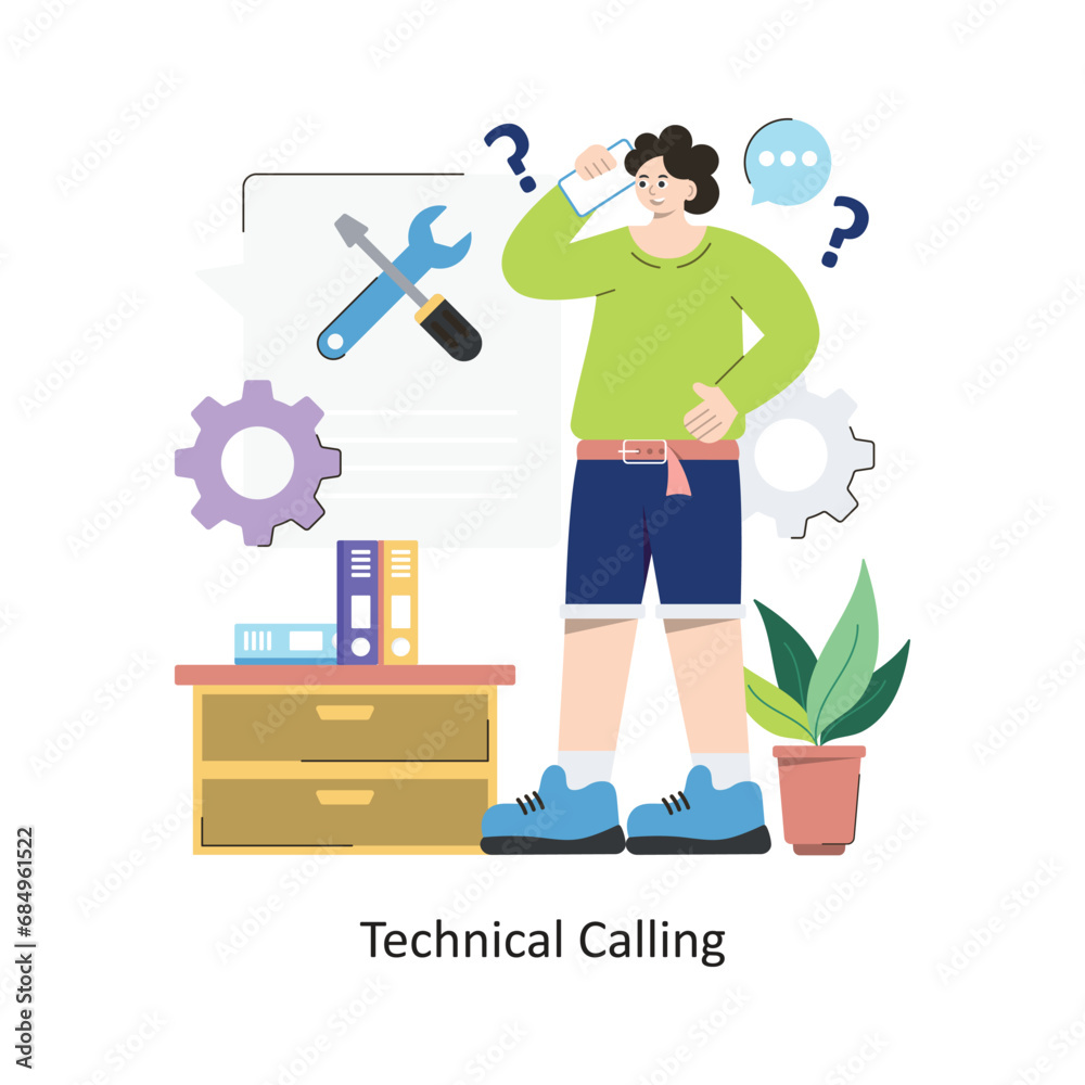 Technical calling vector Flat Design illustration. Symbol on White ...