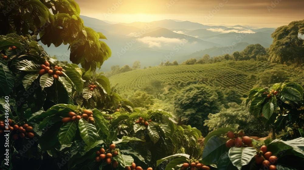 bean natural coffee drink coffee plantation scene illustration farm ...