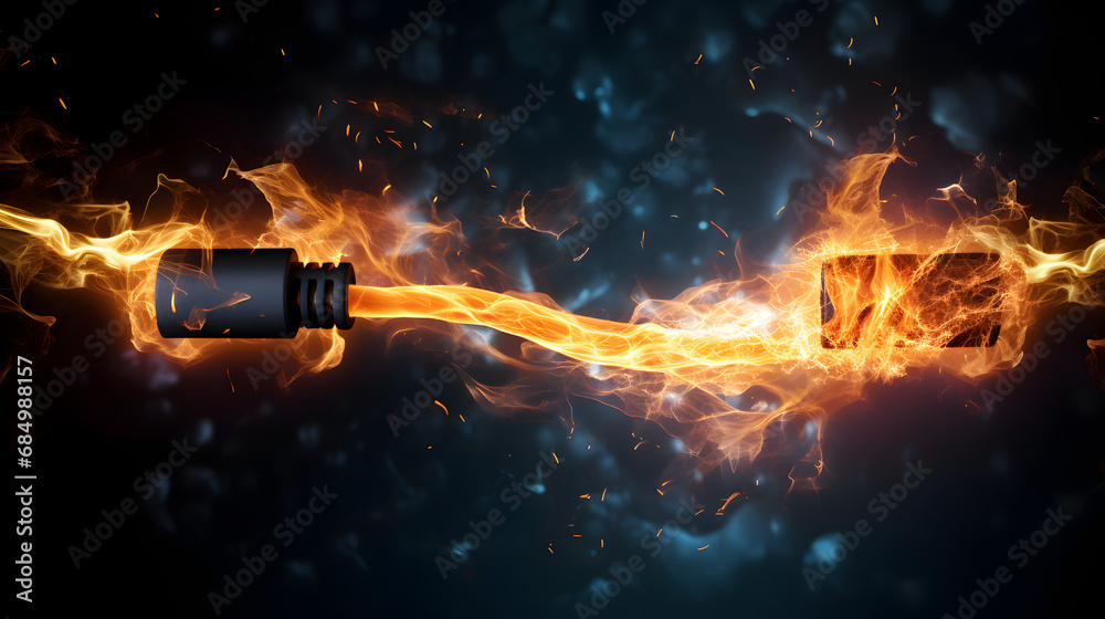 conceptual energy electric spark between two cables. generative ai ...