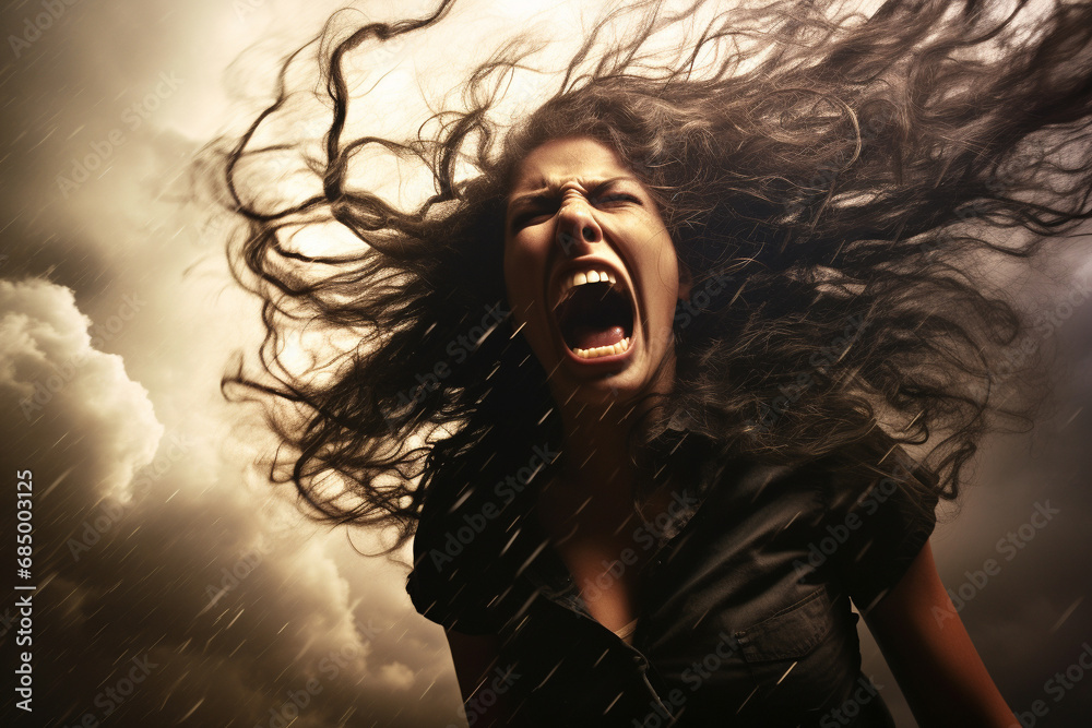 An intense illustration capturing the scream of a stressed woman—a ...