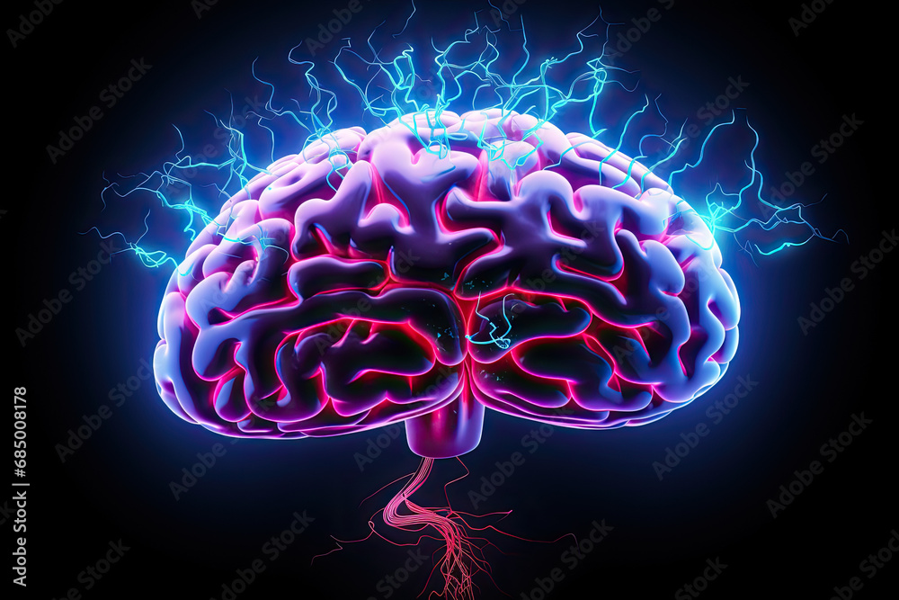 scifi artwork brain. rainbow glowing brain digital art. human brain ...
