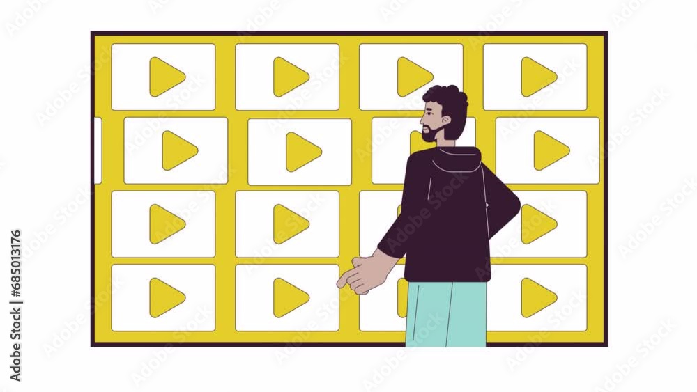 Black man choosing video on demand line 2D character animation ...