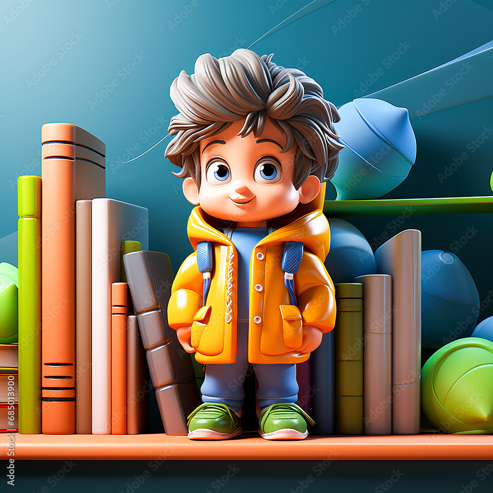 cute young boy cartoon character holding books Stock Illustration ...