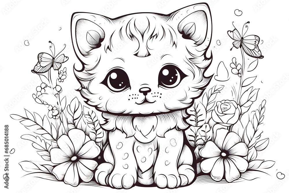 Toon cat coloring page Stock Illustration | Adobe Stock