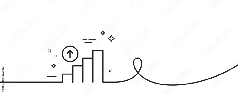 Graph line icon. Continuous one line with curl. Column chart sign ...