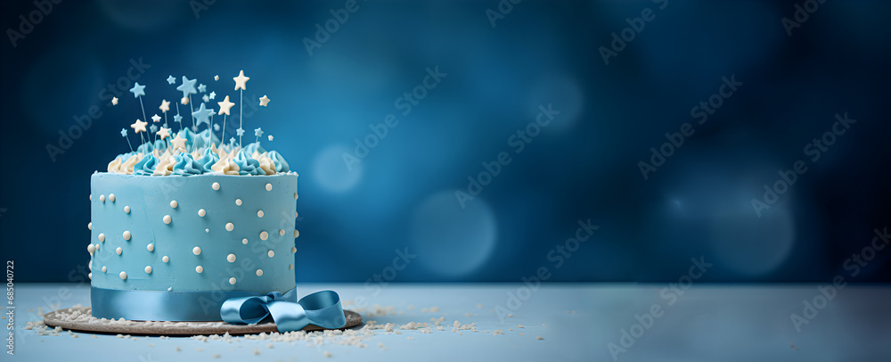 Blue birthday cake on a blue background, revealing the baby's gender ...