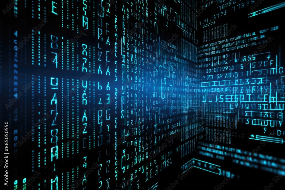 Blue digital background with binary code. 3d rendering toned image ...
